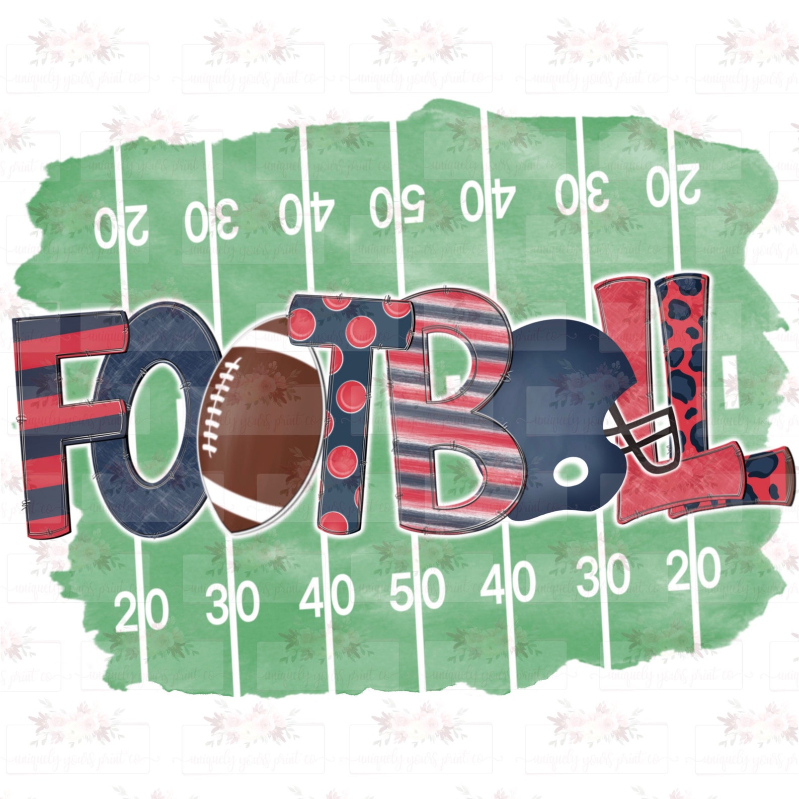 Navy and Red Football on Field Digital Design Hand Drawn - Etsy