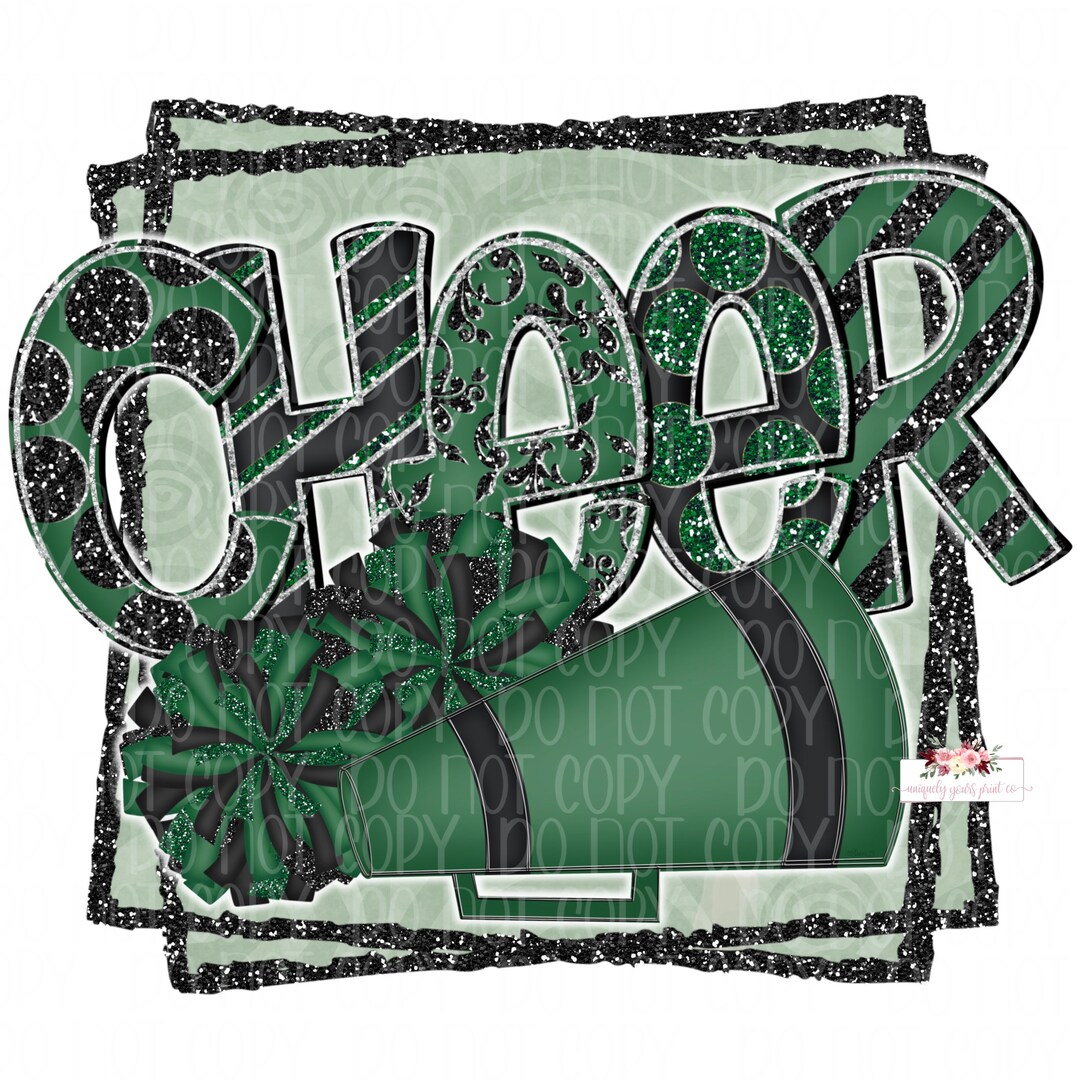 Dark Green and Black Glitter Cheer Digital Design | Hand Drawn | PNG ...