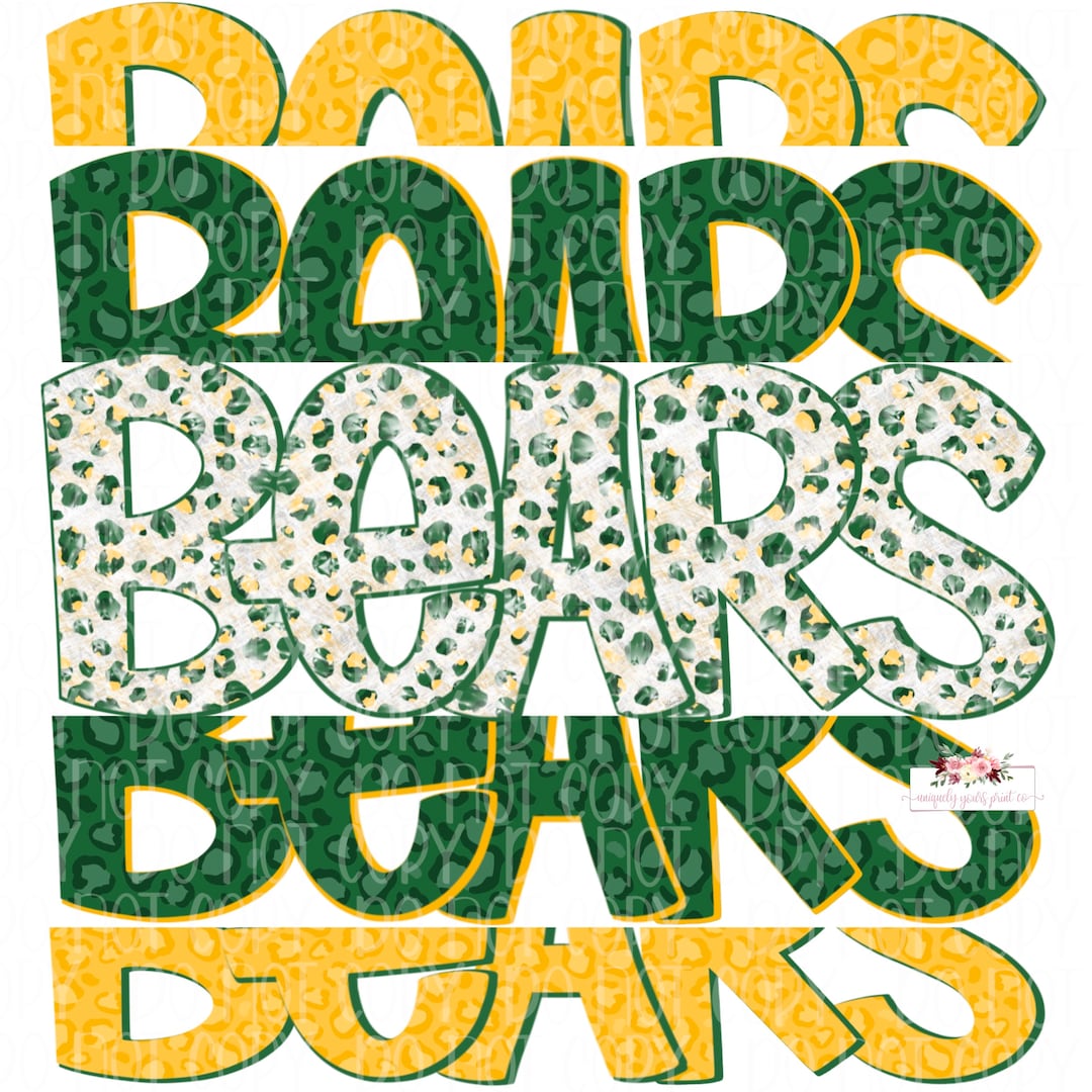 Bears Digital Design | Green and Gold Bears School Mascot | Stacked ...