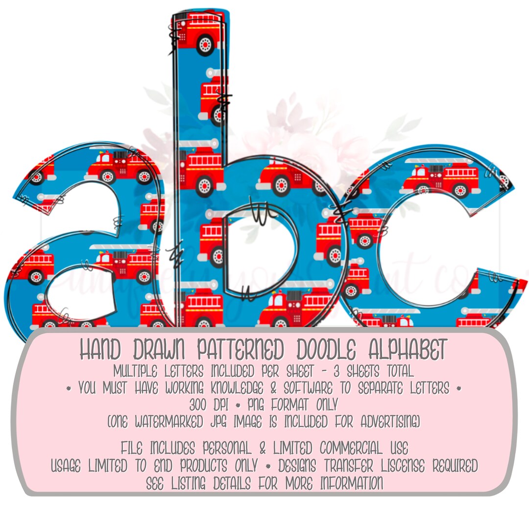 Firetrucks Alphabet Set Hand Drawn Printable PNG - Etsy