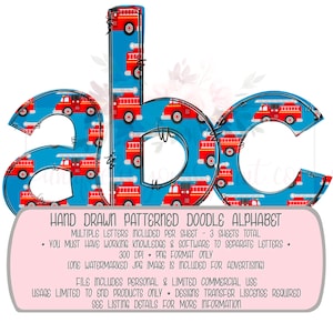 Firetrucks Alphabet Set Hand Drawn Printable PNG - Etsy