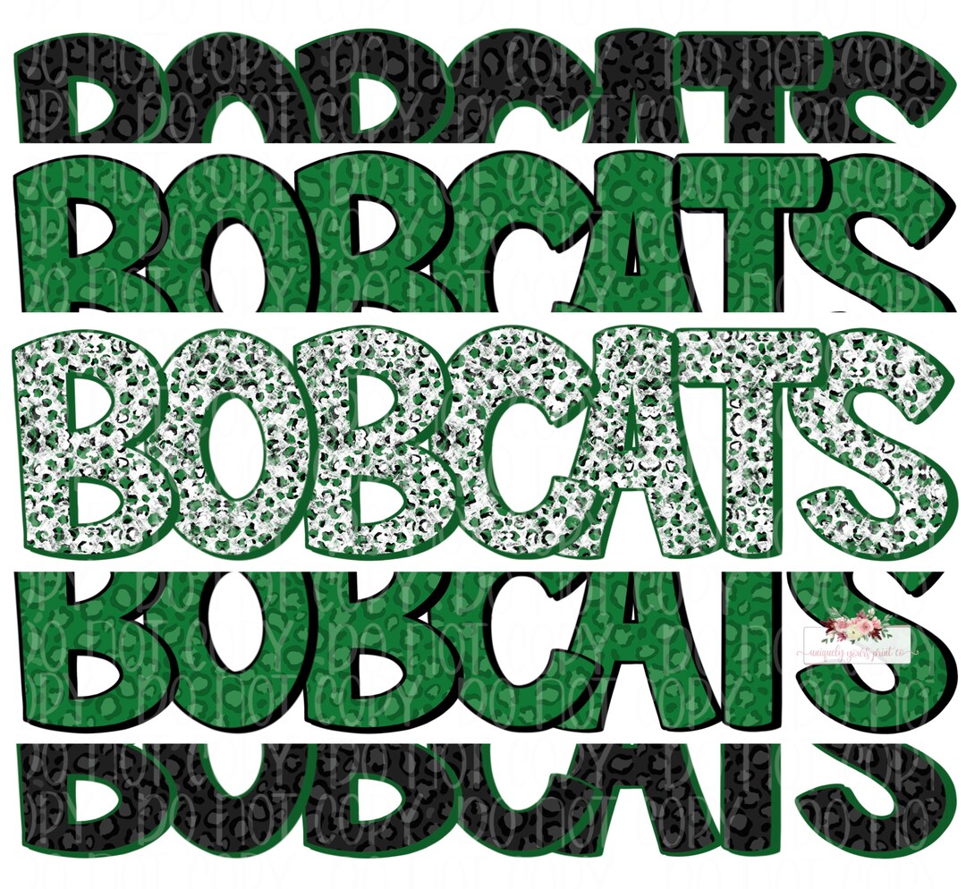 Green and Black Bobcats Digital Design | Hand Drawn | Mascot Printable ...