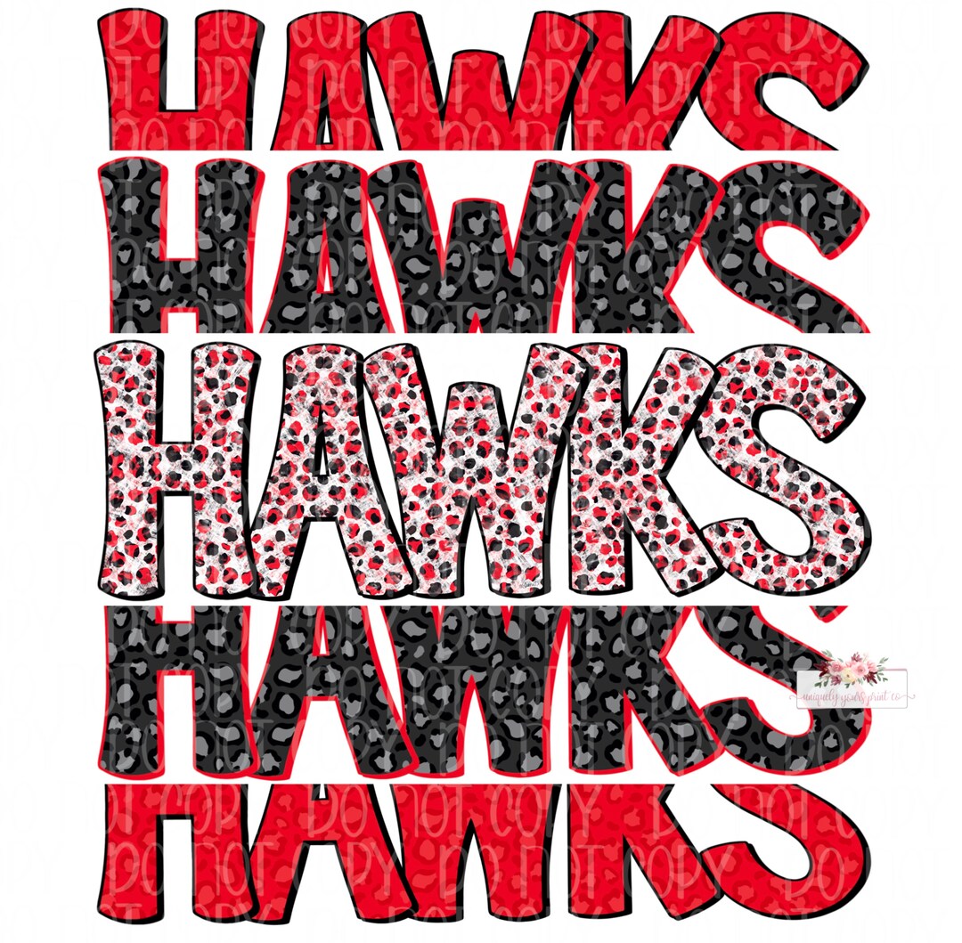 Hawks Digital Design | Red, White and Black Hawks Mascot | Stacked ...