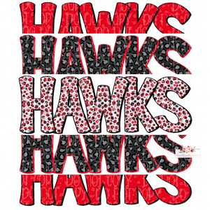 Hawks Digital Design | Red, White and Black Hawks Mascot | Stacked ...
