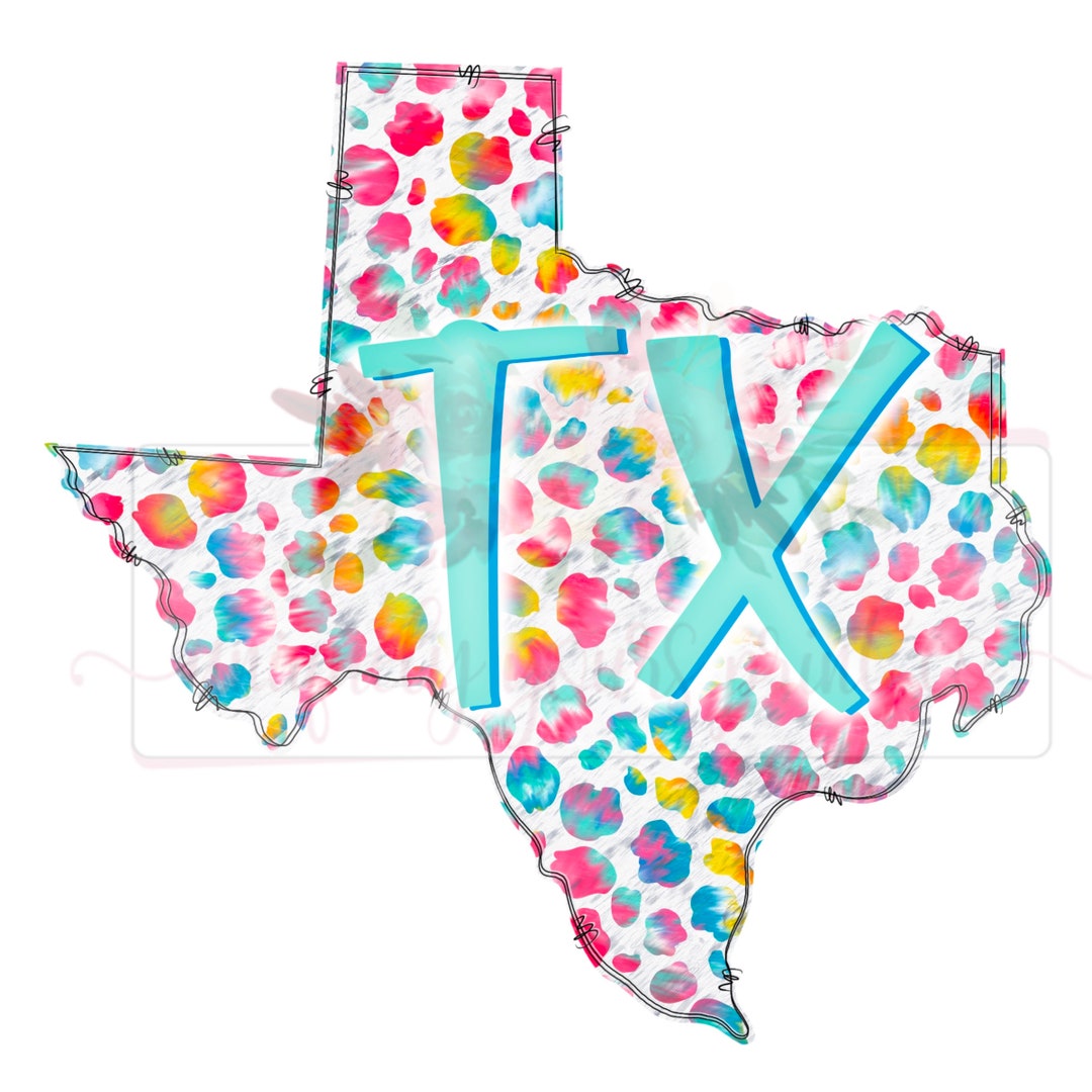 Texas Leopard Tie Dye State Doodle | Hand Drawn | Sublimation | Digital ...