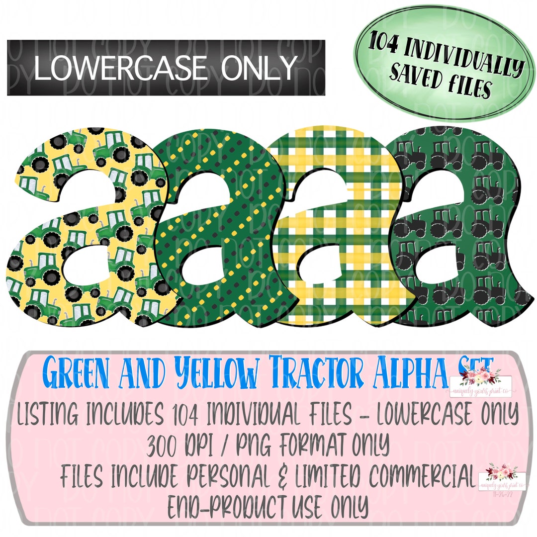 Green & Yellow Tractor Digital Design | 4 Pattern Sets Tractor Alphabet ...