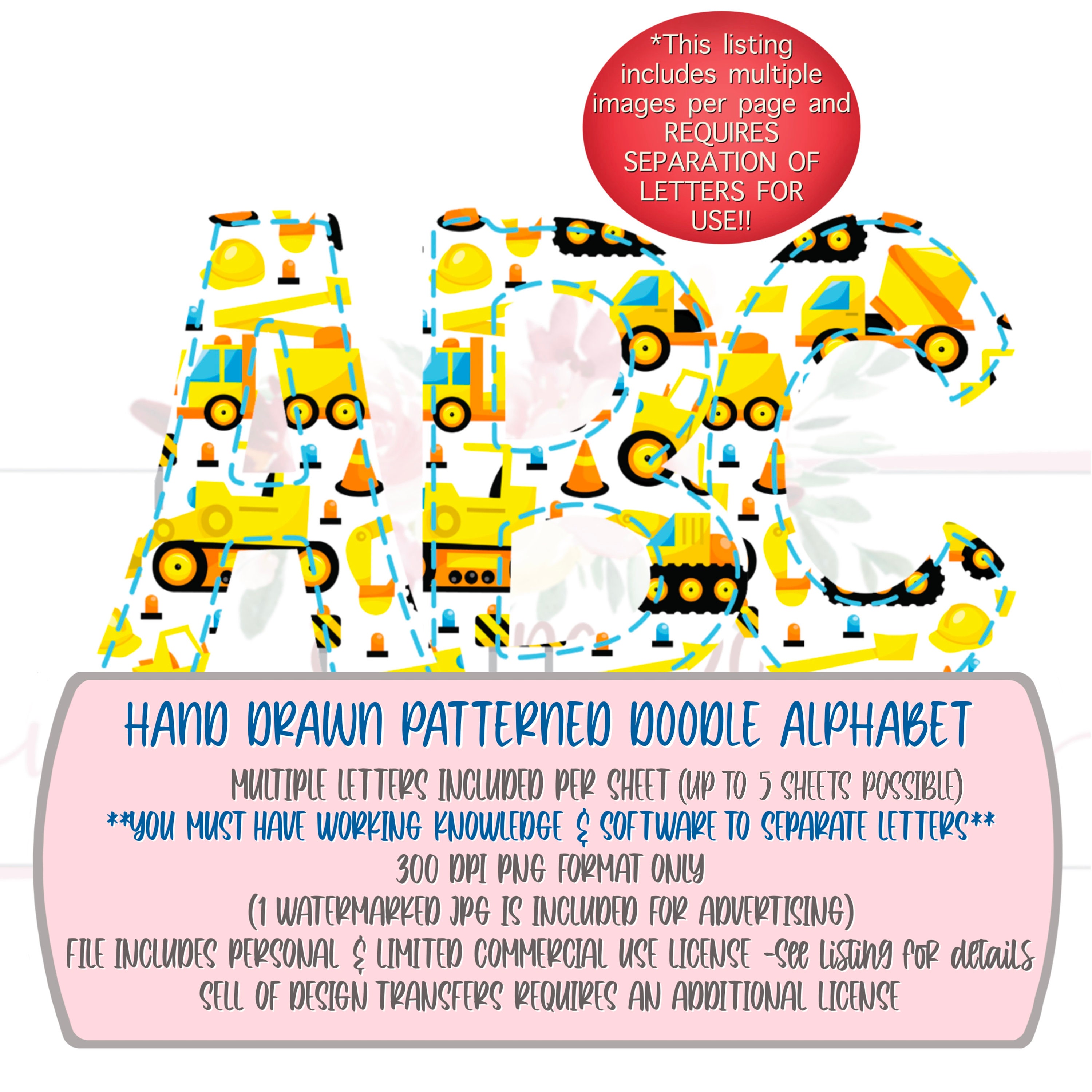 Construction equipment alphabet uppercase only Hand drawn | Etsy