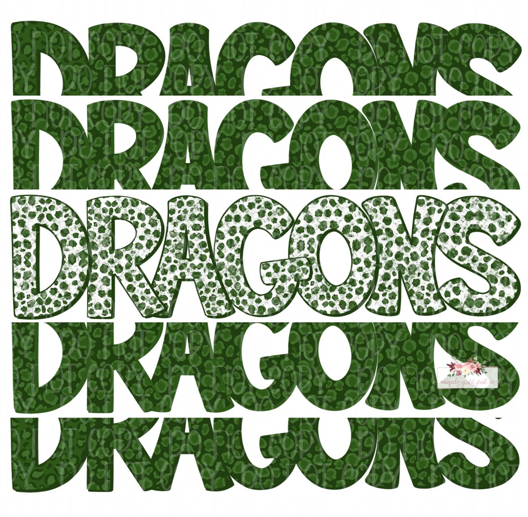 Dragons Digital Design | Green Dragons Mascot | Stacked Cheetah Tie Dye & Leopard | Digital ...