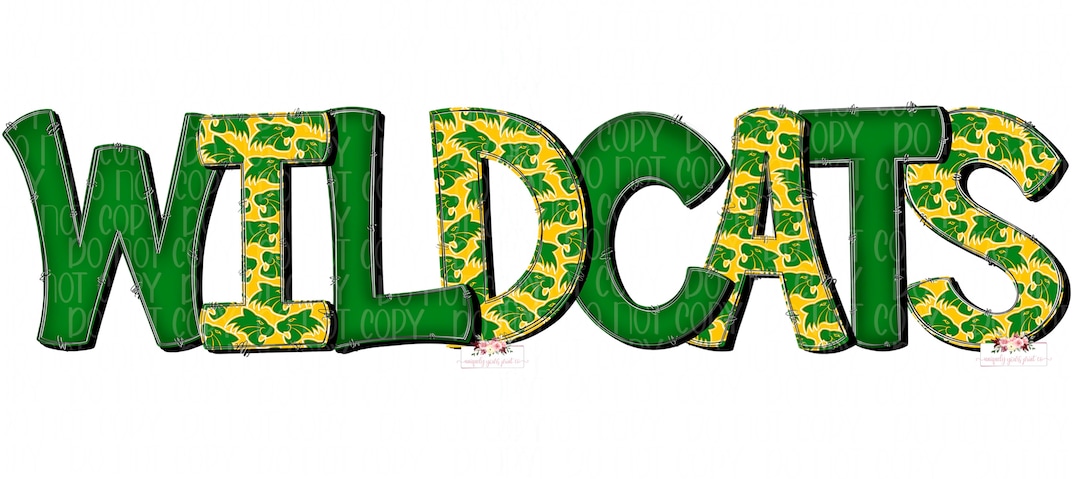 Green Yellow Gold Wildcats Digital Design | Hand Drawn | School Spirit ...