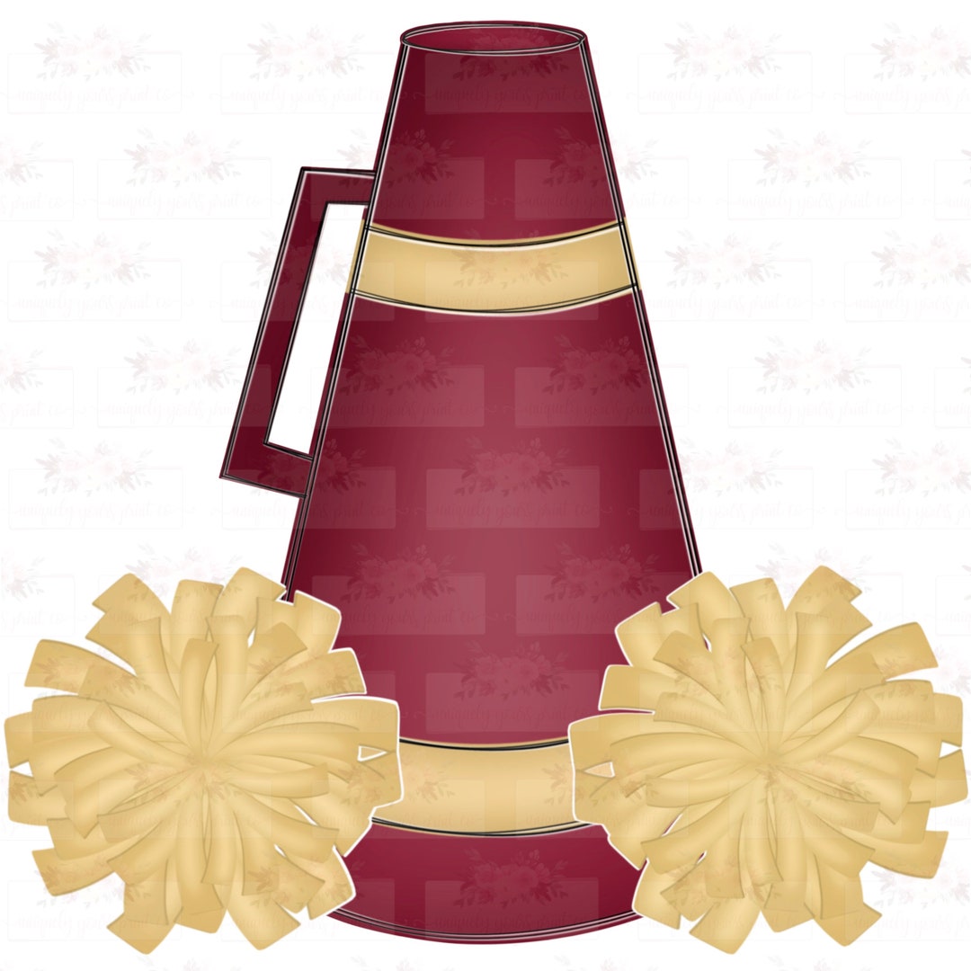 Maroon & Gold Cheer Png Digital Design | Megaphone and Poms | Hand ...