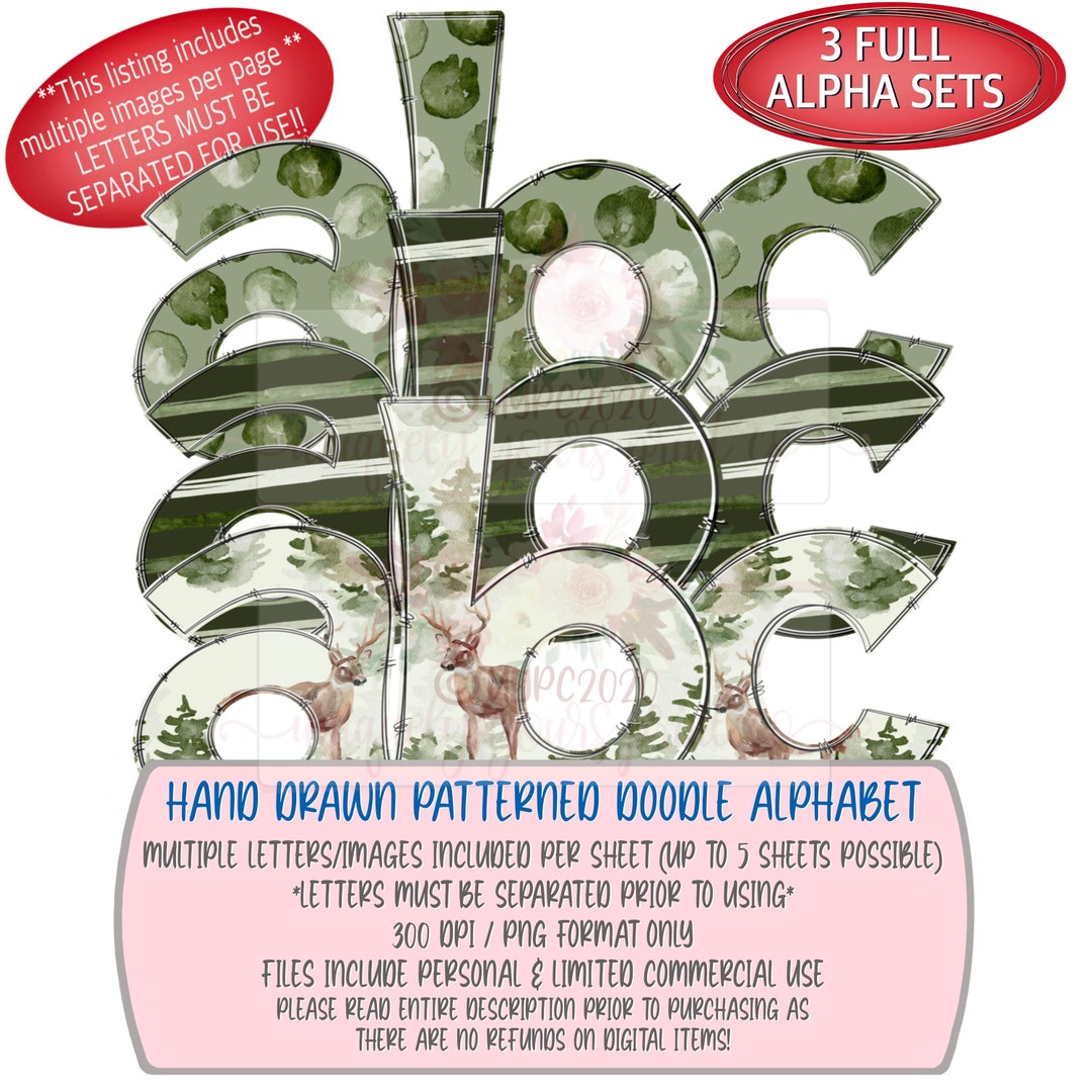 Woodland Deer Alpha Set| Doodle Letters | Png |hand Drawn |sublimation ...