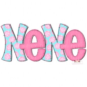 Nene Floral Doodle Png | Blue With Pink Roses | Hand Drawn | PNG ...