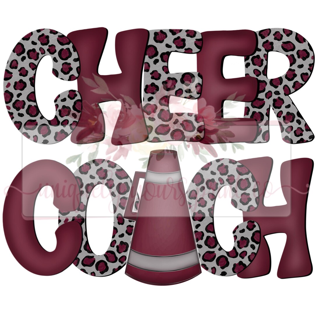 Maroon and Gray Cheetah Tie Dye Cheer Coach Doodle | Hand Drawn | PNG ...