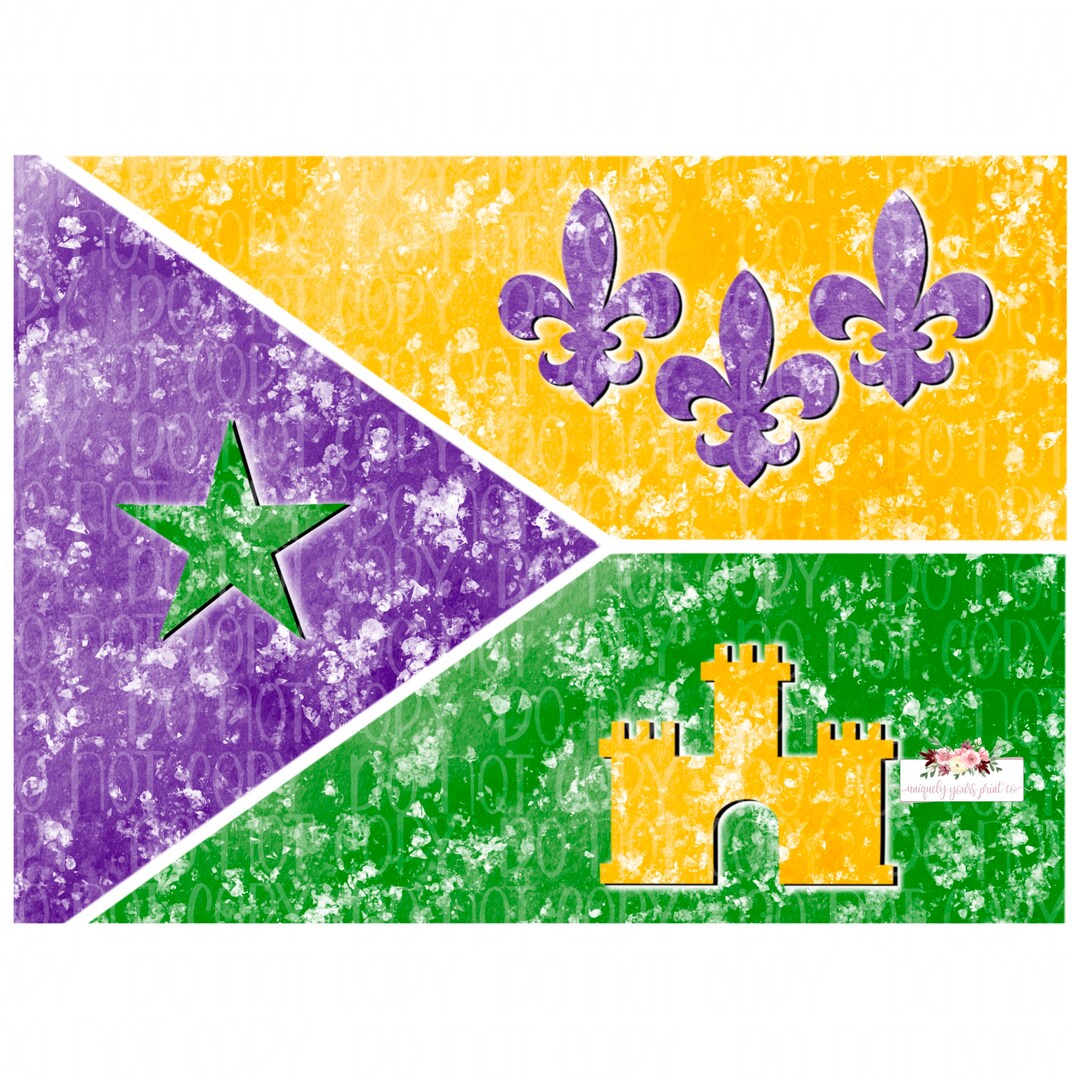 Distressed Acadian Flag Mardi Gras Colors Digital Design| Hand Drawn ...