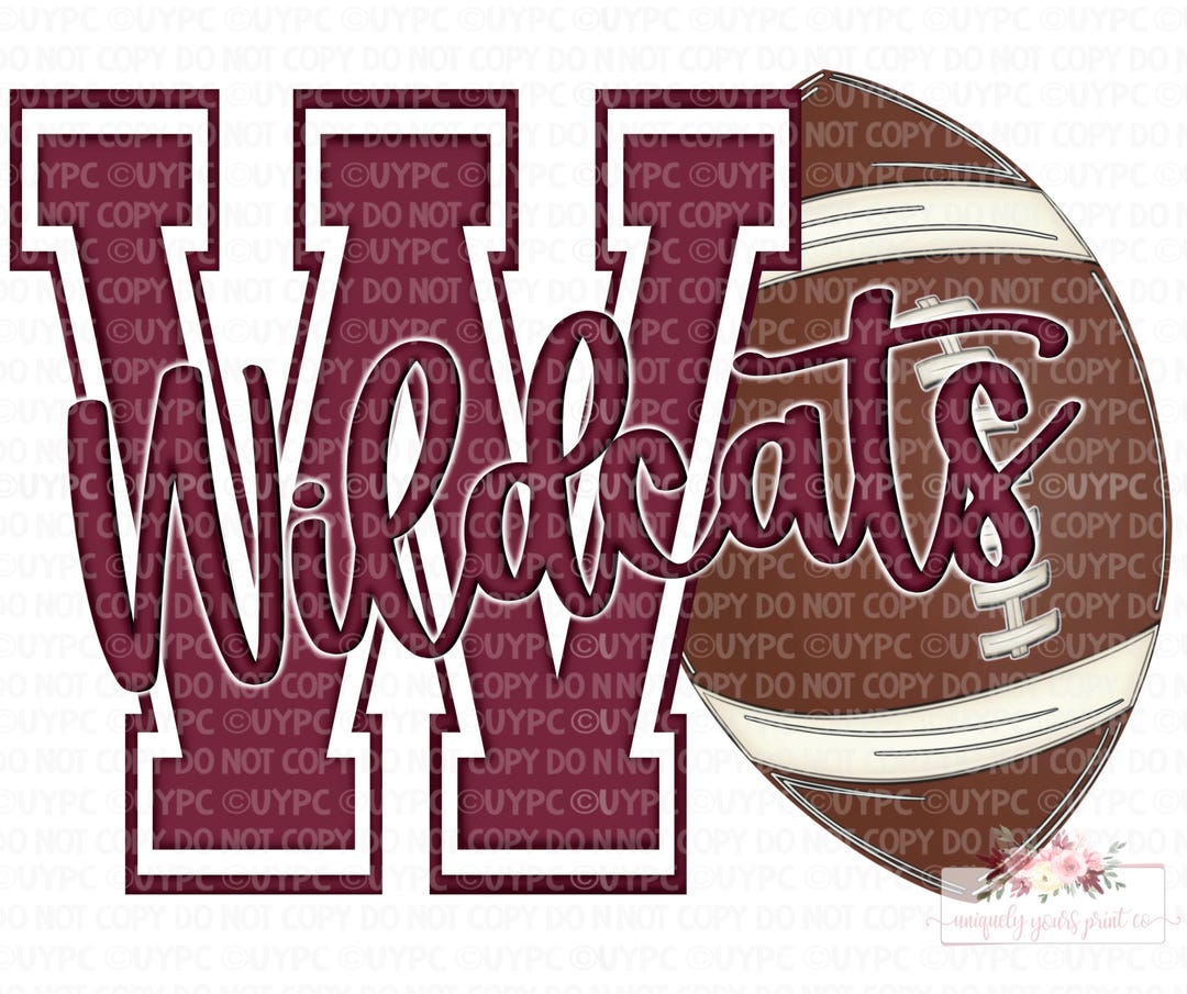 Maroon Wildcats Football Design | Varsity W | Hand Drawn | PNG ...