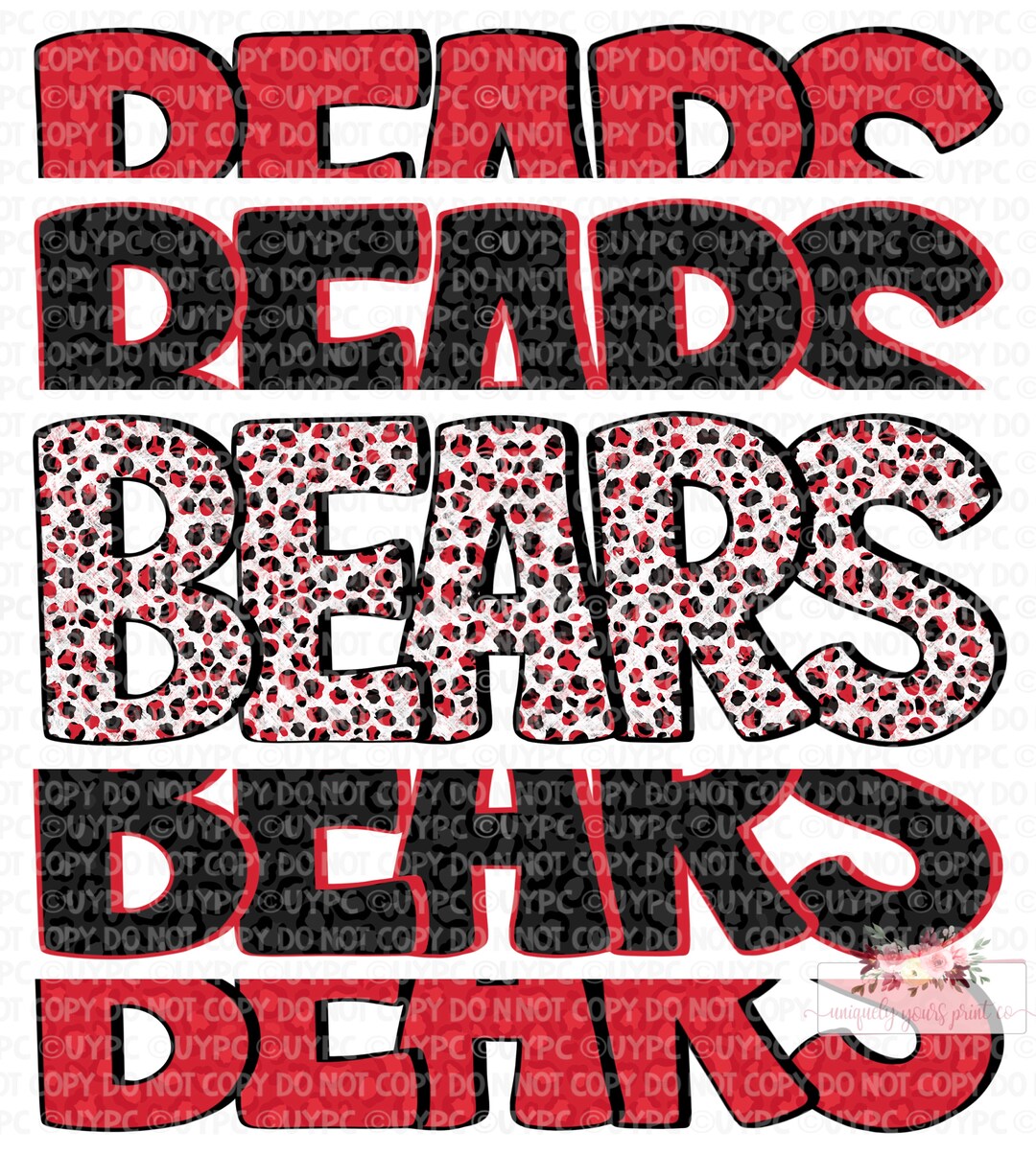 Bears Digital Design | Black and Red Bears School Mascot | Stacked ...