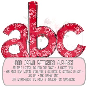 Red Floral Doodle Alphabet Set | Hand Drawn | Printable | PNG ...