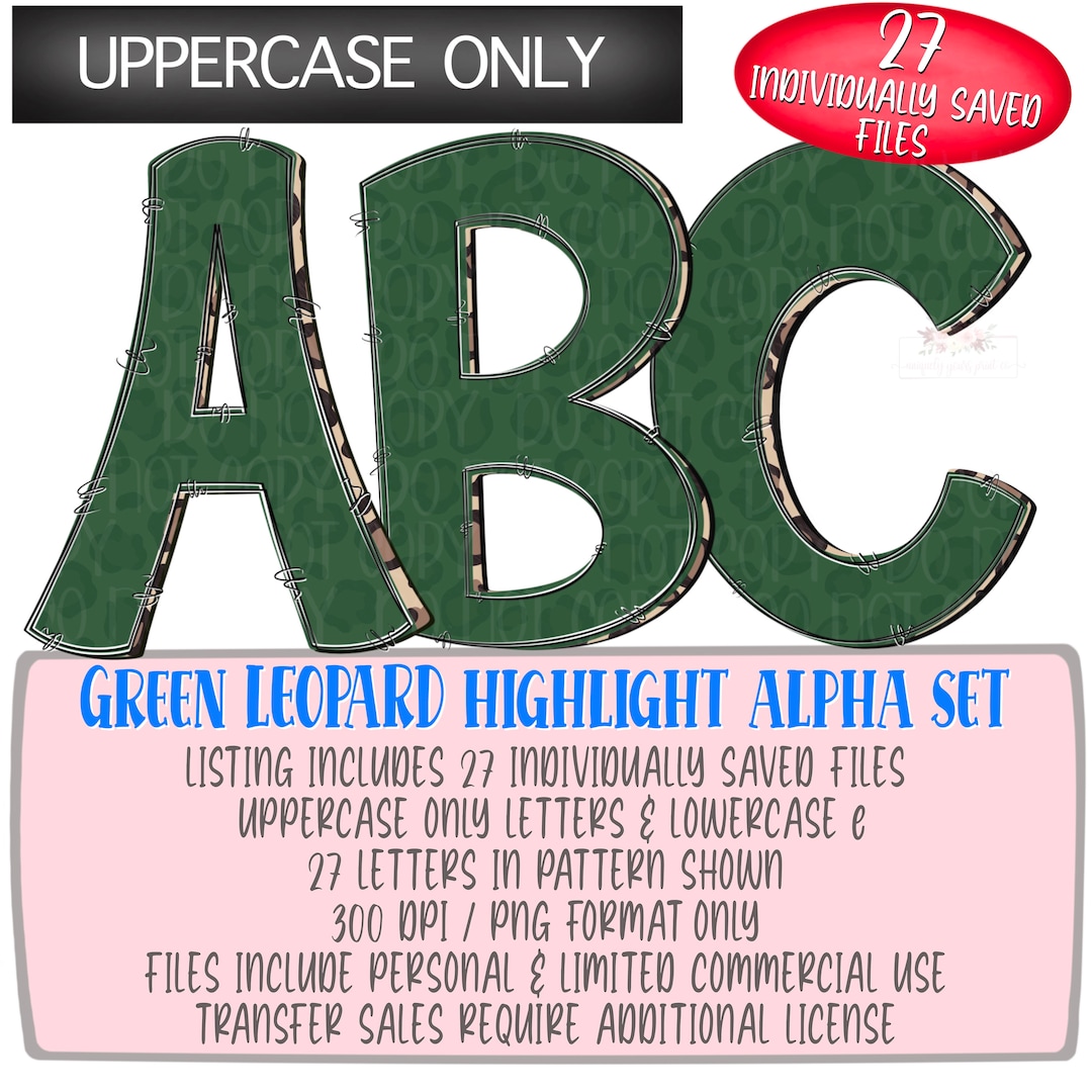 Green Leopard Uppercase Digital Alphabet Set | Individually Saved Files ...