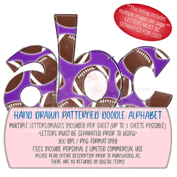 Purple Football Lowercase Alphabet Set Alpha Pack Hand - Etsy
