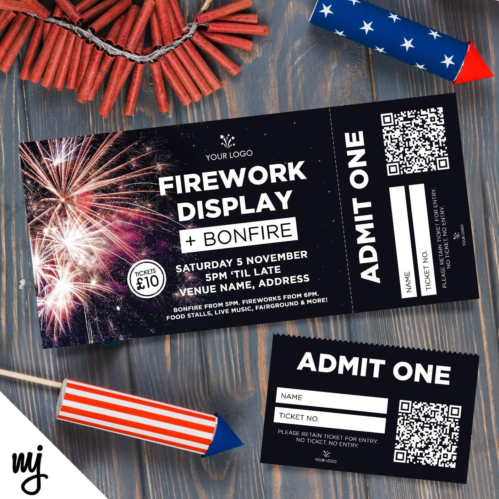 Custom Printed Firework Bonfire Night Tickets Perforated - Etsy