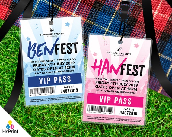 Personalised festival style VIP pass & lanyard invitations | Etsy