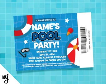 Personalised Pool Party Ticket Style Invitations - Etsy