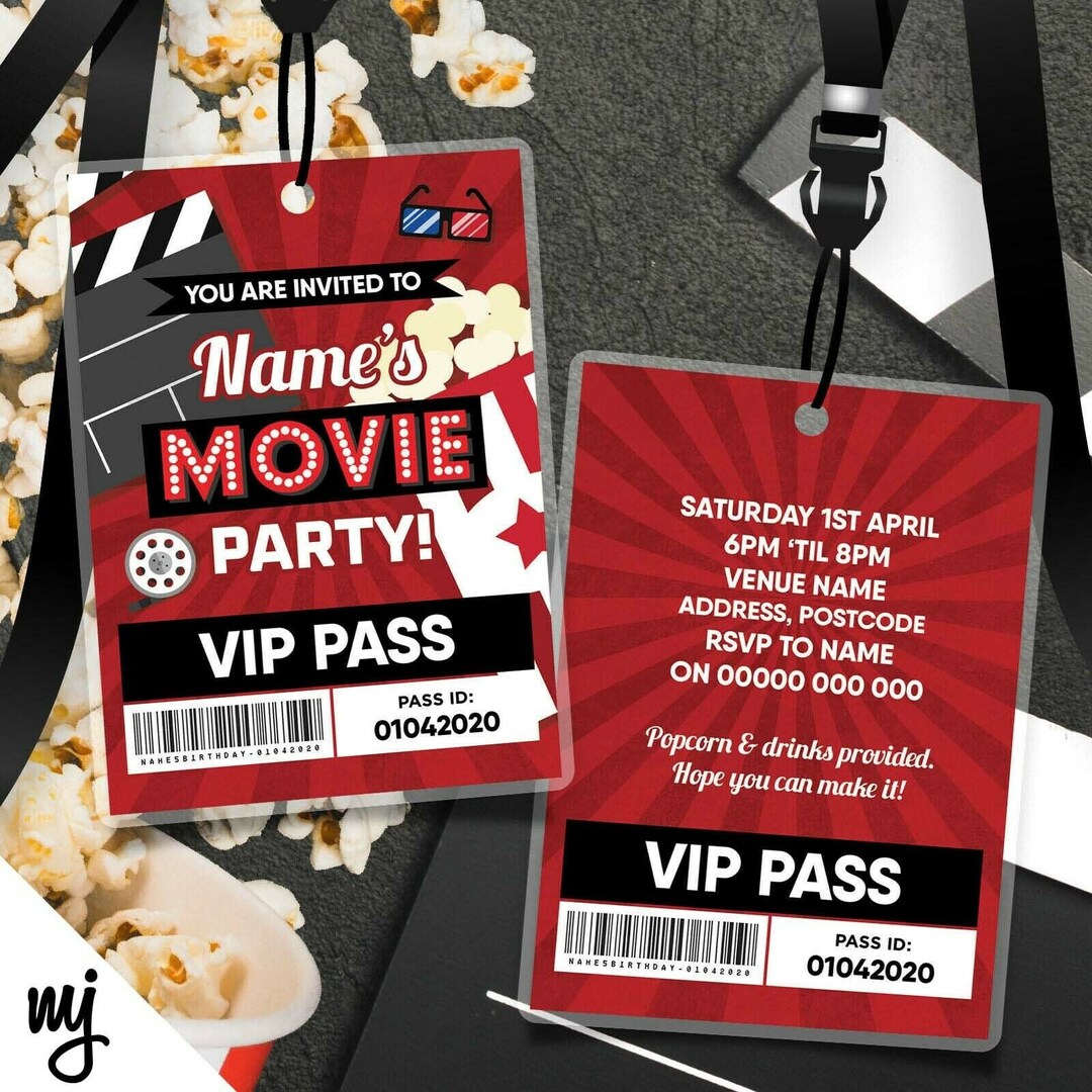 Personalised Movie Night Cinema Film Party Style VIP Pass & - Etsy