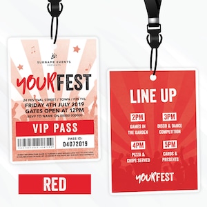 Personalised Festival Style VIP Pass & Lanyard Invitations Any Colour ...