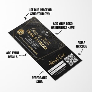 Custom Printed School Prom Tickets | Perforated Stubs | Black Marble ...