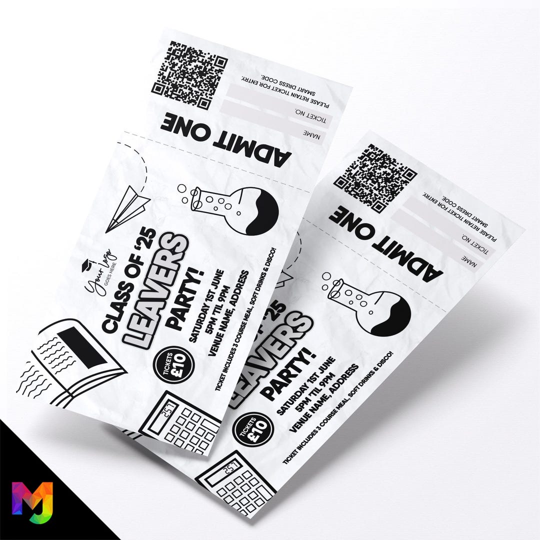 Custom Printed School Leavers Party Tickets | Perforated Stubs | White ...
