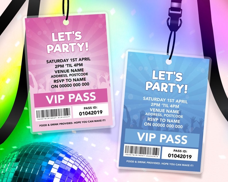 Personalised Disco Music Party Style VIP Pass & Lanyard - Etsy UK