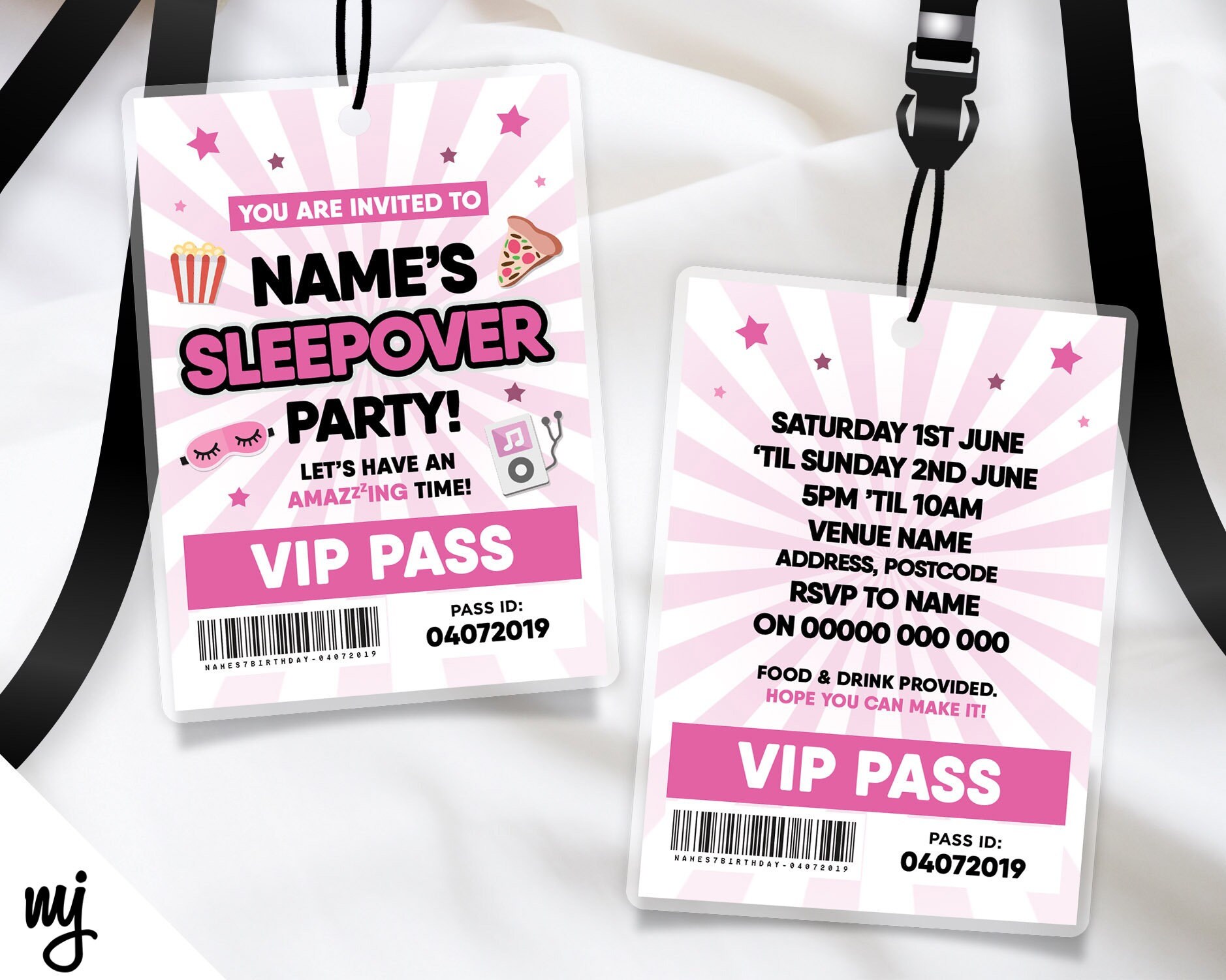Personalised Pink Sleepover Slumber Party Style VIP Pass & - Etsy UK