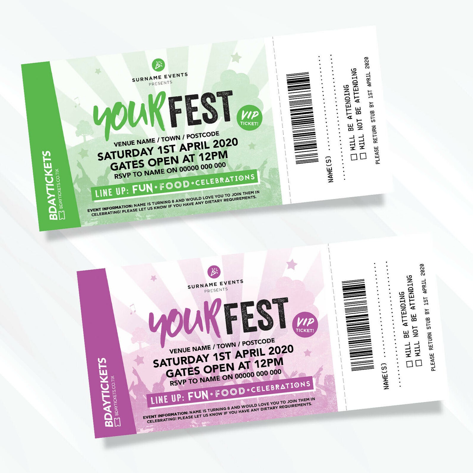 Personalised festival VIP ticket style party invitations | Etsy