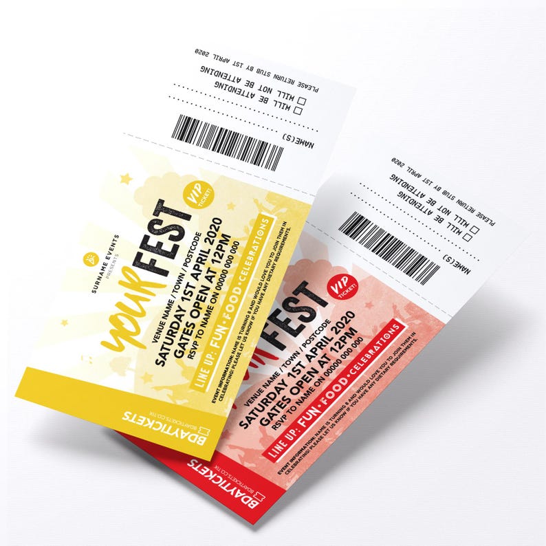 Personalised Festival VIP Ticket Style Party Invitations Invites ...