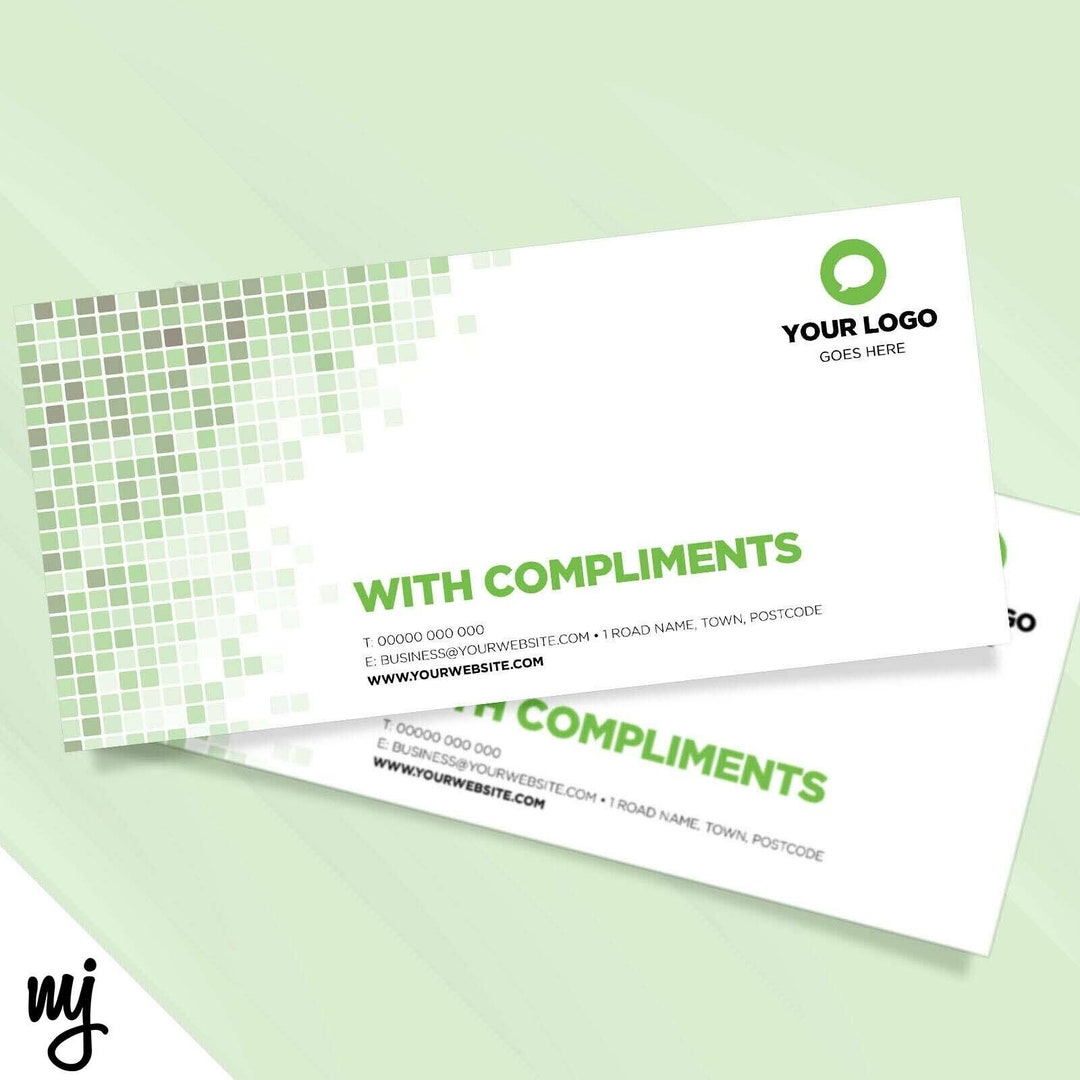 Custom Compliment Slip Printing Green Square Pattern Generic Business ...