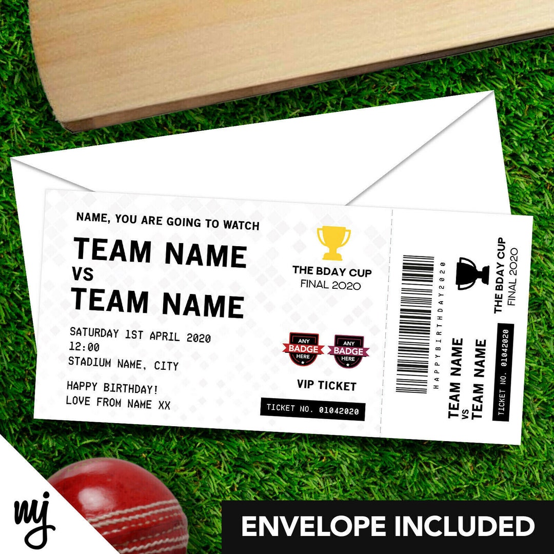 Personalised Mock Cricket Match Ticket Birthday / Christmas Gift | Any ...