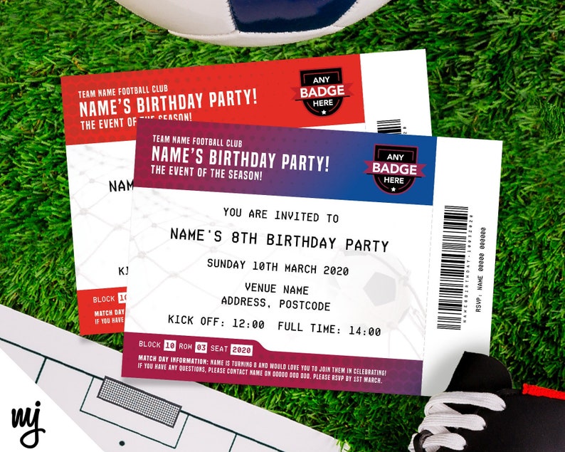 Personalised Football Ticket Style Invitations Thank You - Etsy