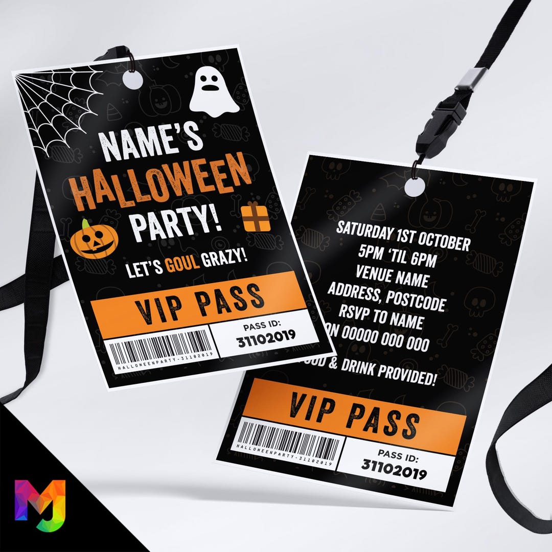Personalised Cute Kids Halloween Party Style VIP Pass & Lanyard ...