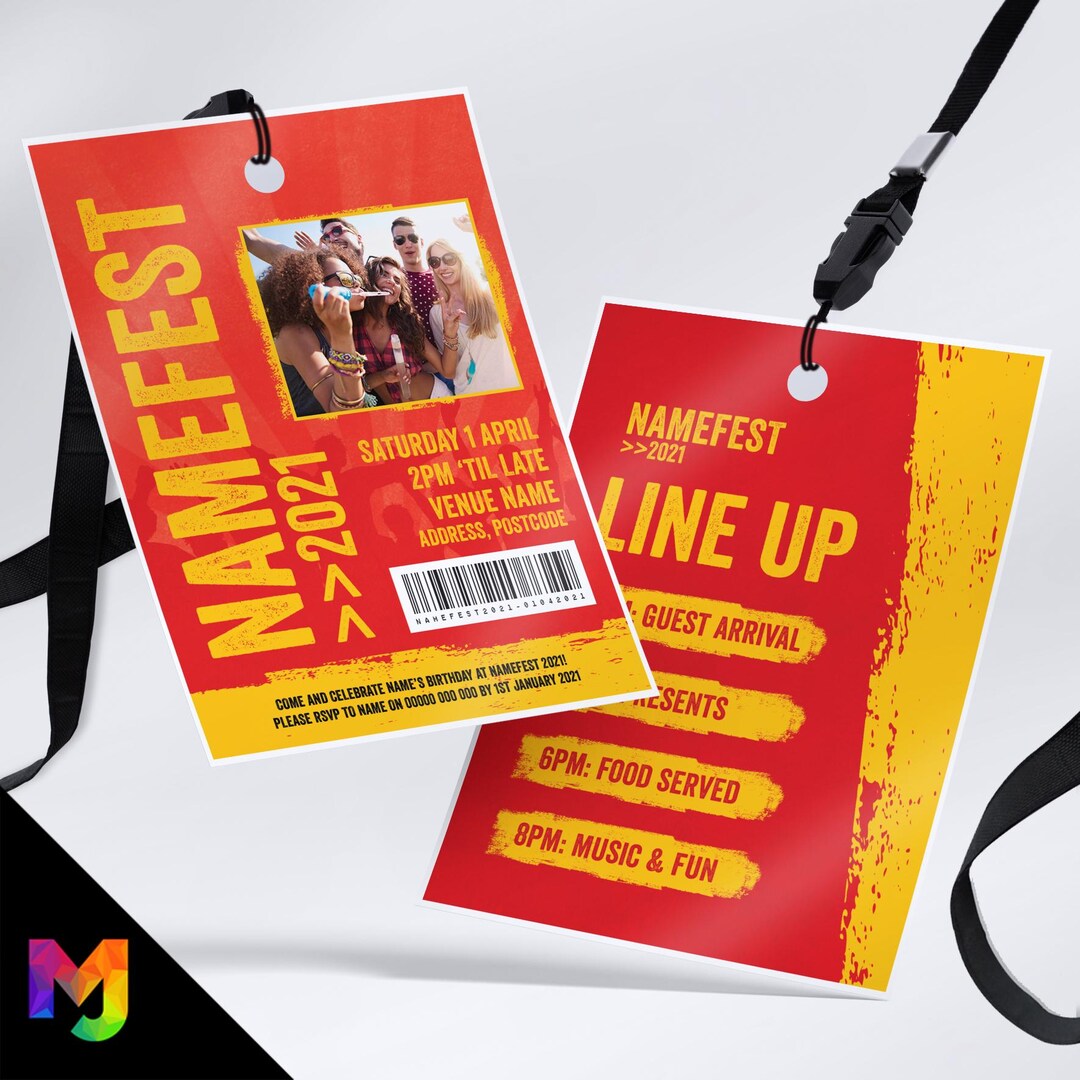 Personalised Festival Style VIP Pass & Lanyard Invitations Invites ...