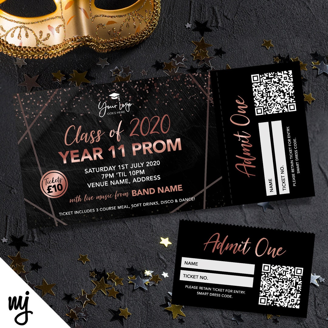 Custom Printed School Prom Tickets Perforated Stubs Black Marble Rose ...