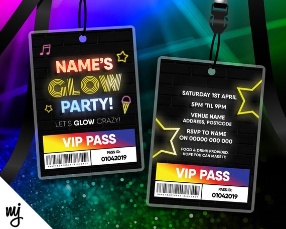 Personalised Glow Neon Party Style VIP Pass & Lanyards Music - Etsy UK