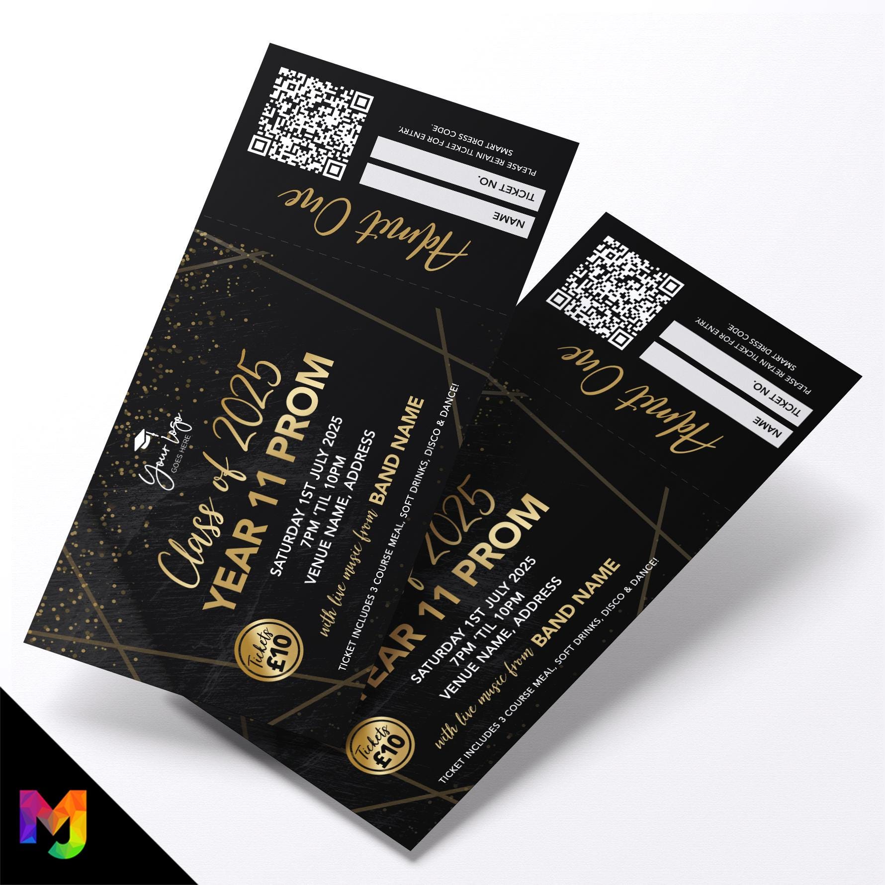 Custom Printed School Prom Tickets | Perforated Stubs | Black Marble ...