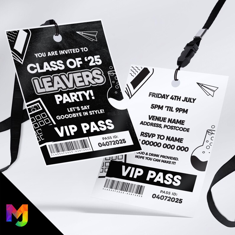 Personalised School Leavers Leaving Party Style VIP Pass & Lanyard ...