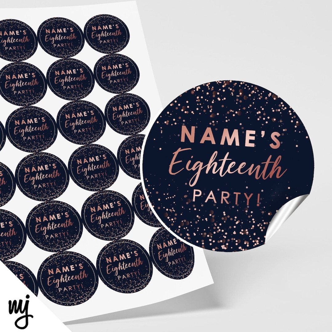 Personalised 18th Birthday Party Round Stickers Navy Rose - Etsy