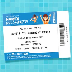 Personalised Pool Party Ticket Style Invitations Invites - Etsy