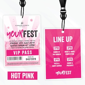Personalised Festival Style VIP Pass & Lanyard Invitations Any Colour ...