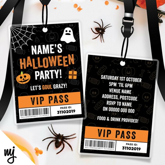 Personalised Cute Kids Halloween Party Style VIP Pass & | Etsy