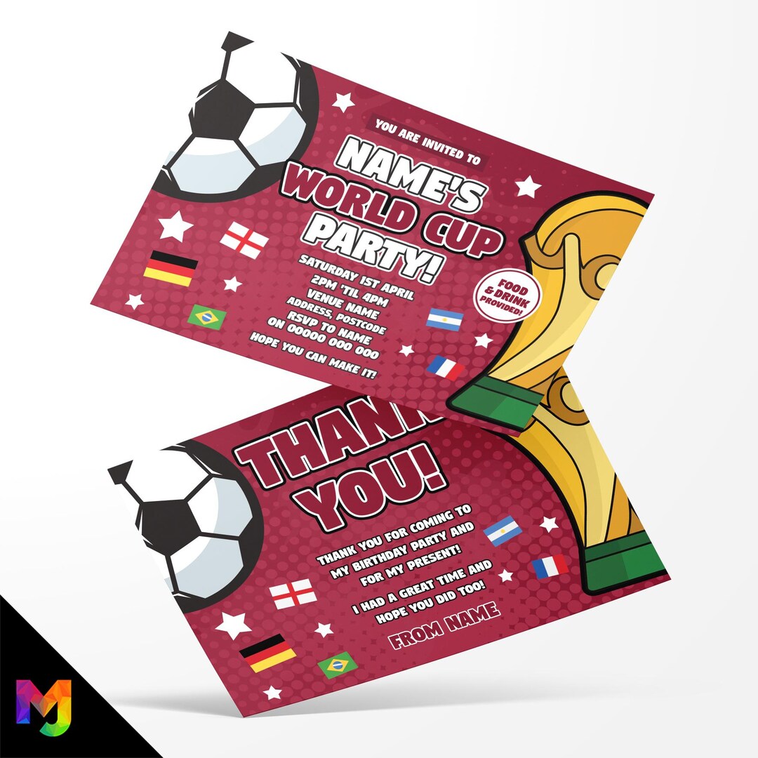 Personalised World Cup Football Soccer / Sports Party Style Invitations ...