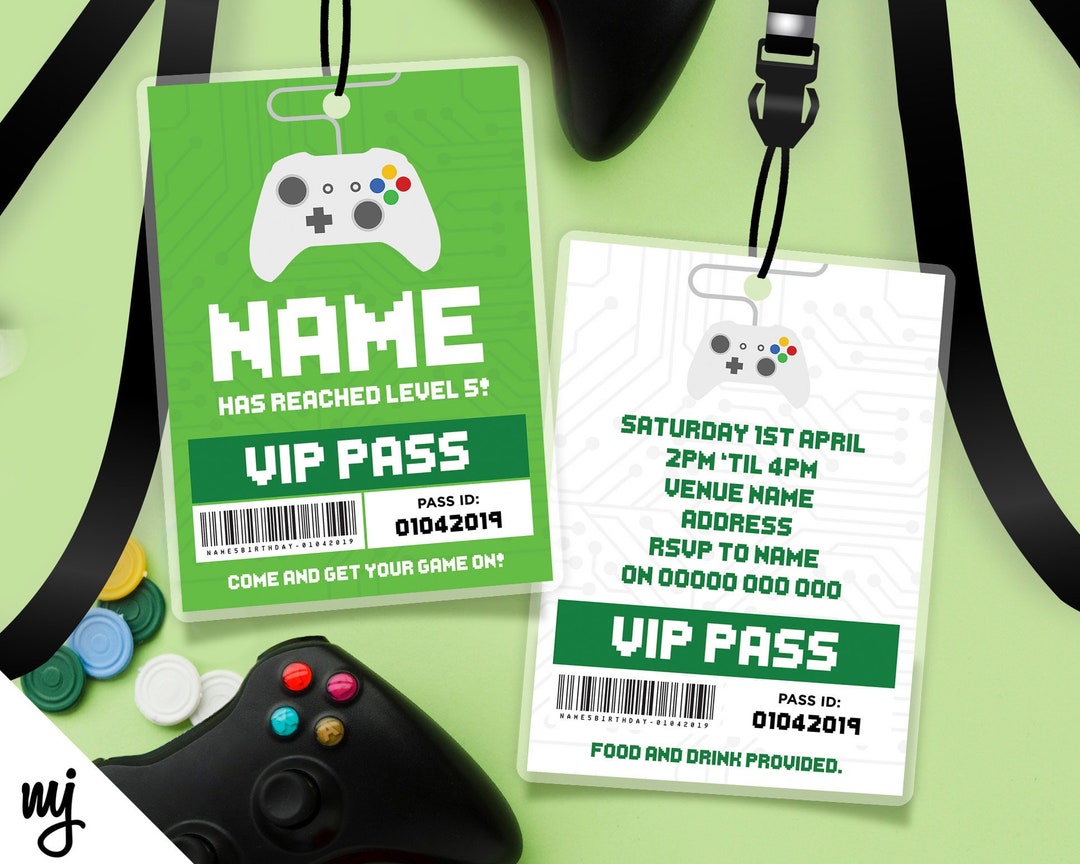 Personalised Gaming Controller Style VIP Pass & Lanyard Invitations ...