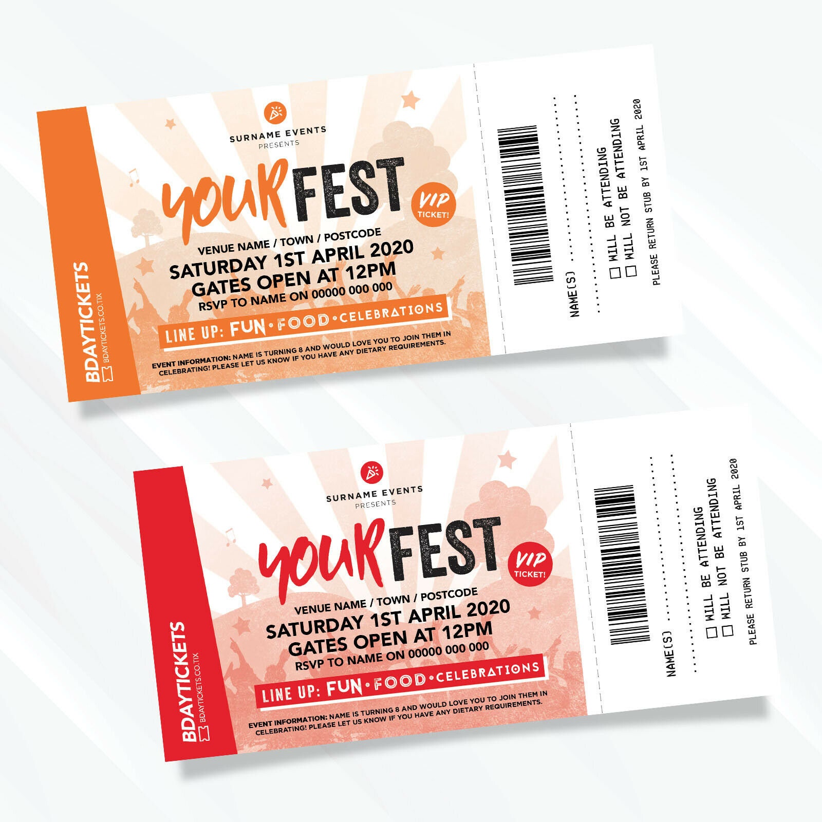 Personalised festival VIP ticket style party invitations | Etsy